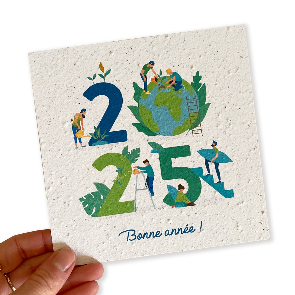 Carte de voeux à planter - design 2025 - carrée - Pousse Papier